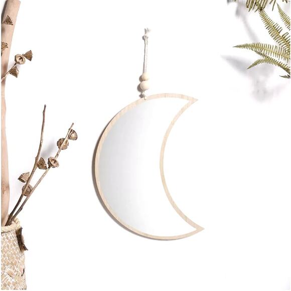 unknown | Wall Decor | New Hanging Moonshaped Mirror With Wooden Beads ...